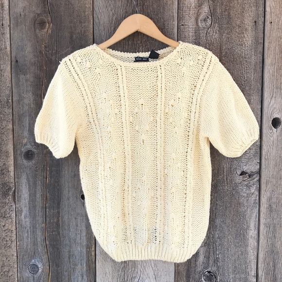 Vintage | Sweaters | Vtg 8s Chunky Hand Knit Pastel Yellow Short Sleeve ...